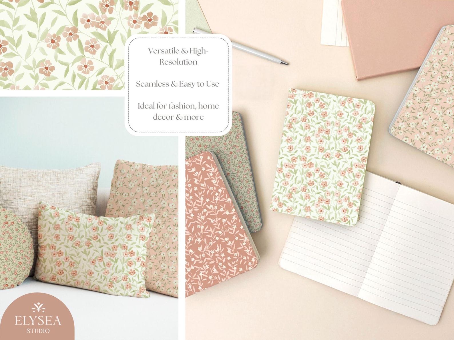 Watercolor Floral Pattern Pack • Hand-painted Pastel Botanical Paper ...