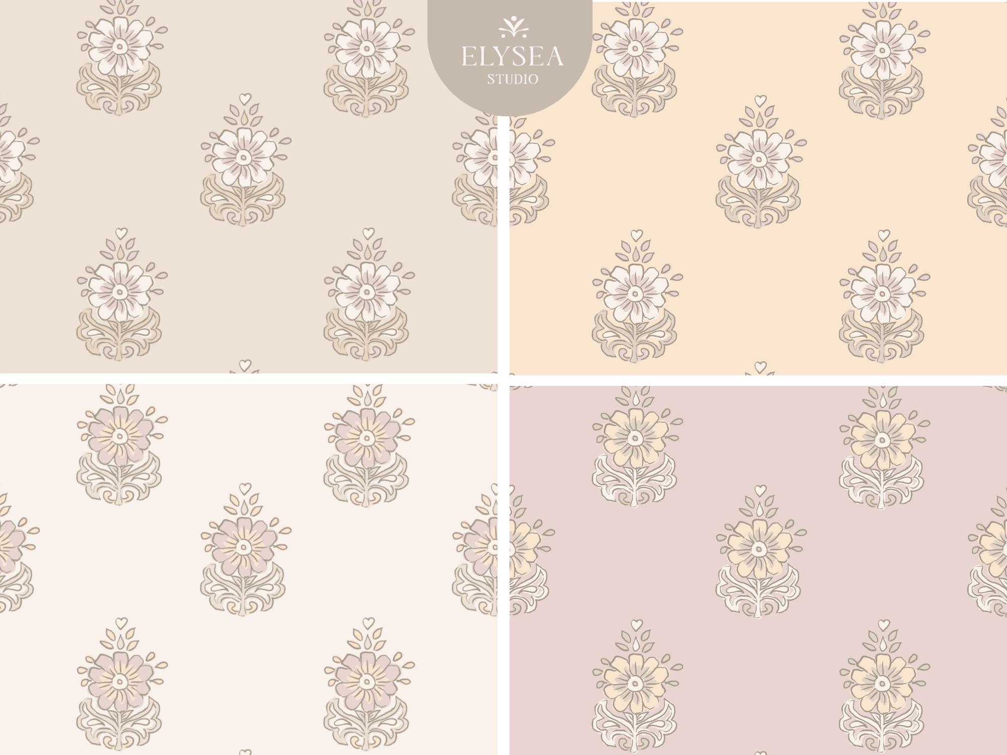 Floral Block Print Seamless Pattern • Vintage Botanical Floral Design ...