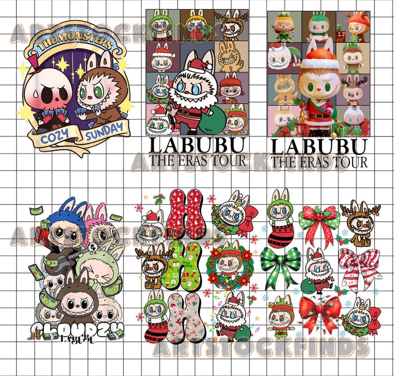 Christmas Labubu PNG Clip Art , Kawaii Monster Doll Holiday Bundle ...