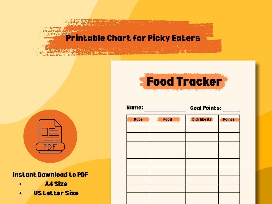 Picky Eater Chart for Kids | Printable Food Tracker | Fun Visual Meal ...