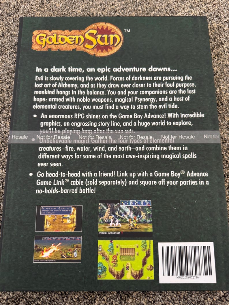 Golden Sun Part 1 Players Game Boy Advance Guide CUSTOM Hardcover ...