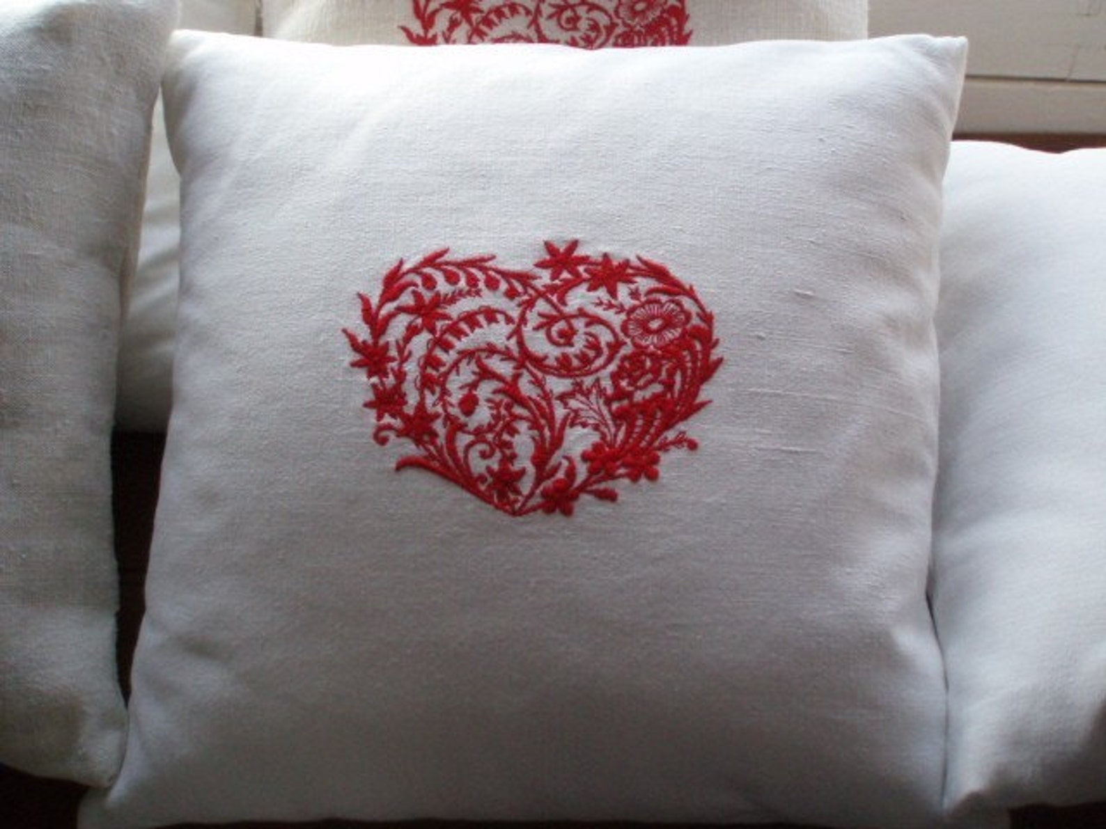Vintage French Metis Linen Embroidered Heart Cushion Cover Different ...