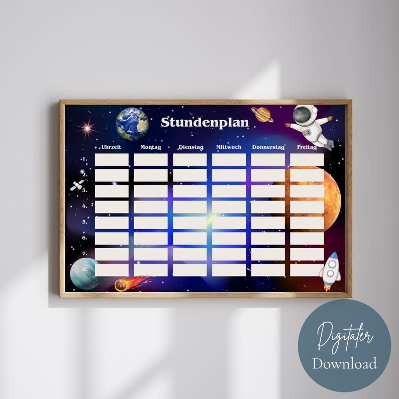 Space Timetable for Children | Timetable Template | Gift for First Day ...