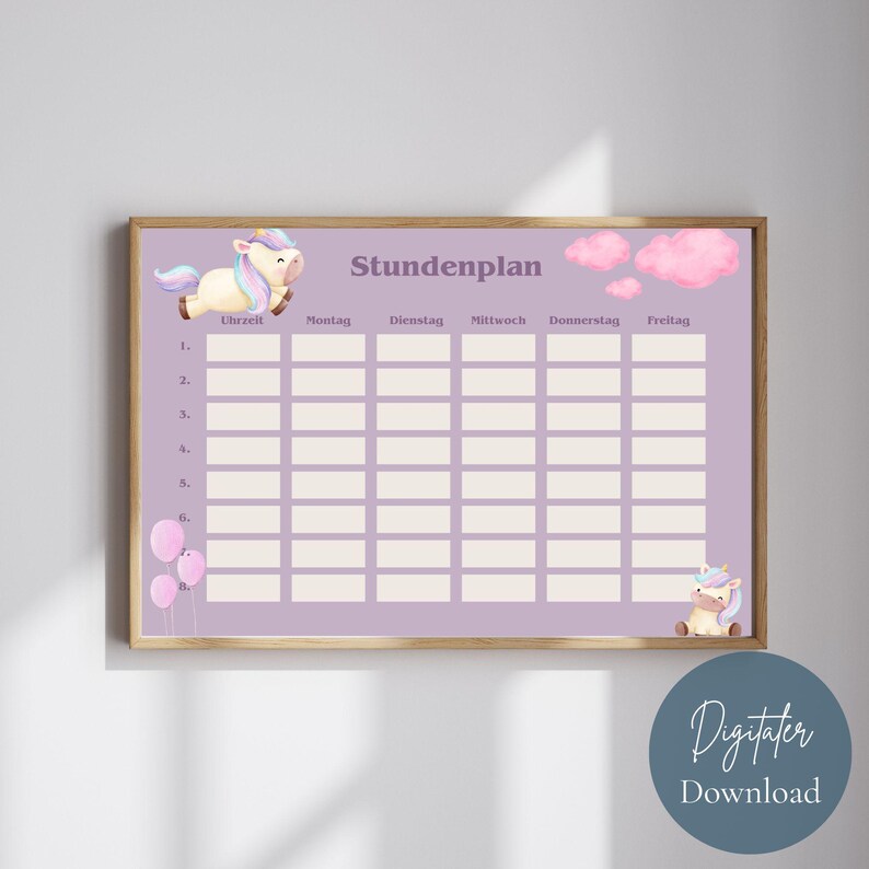Unicorn Children's Timetable | Timetable Template | Gift for First Day ...