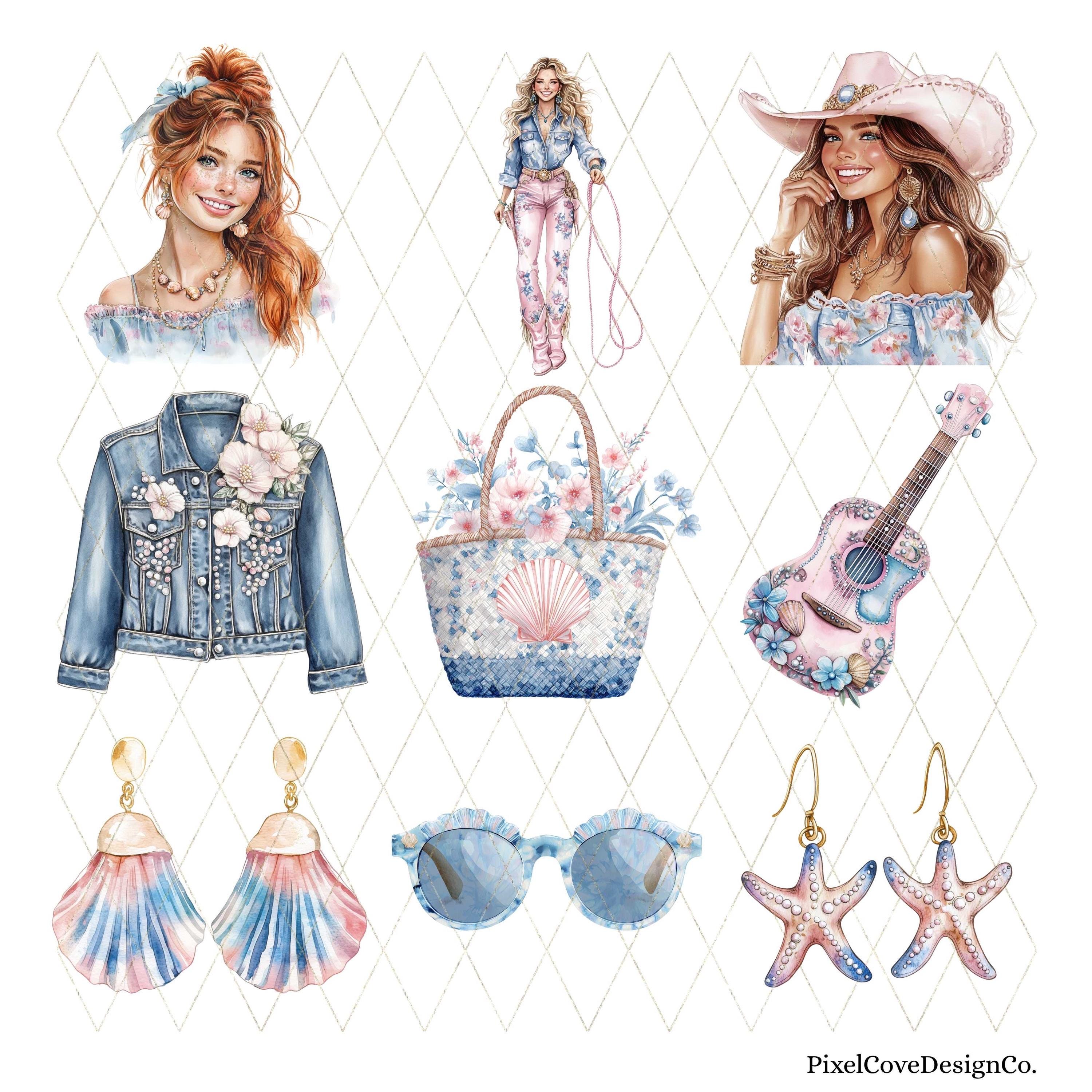 Coastal Cowgirl Clipart Set - Etsy