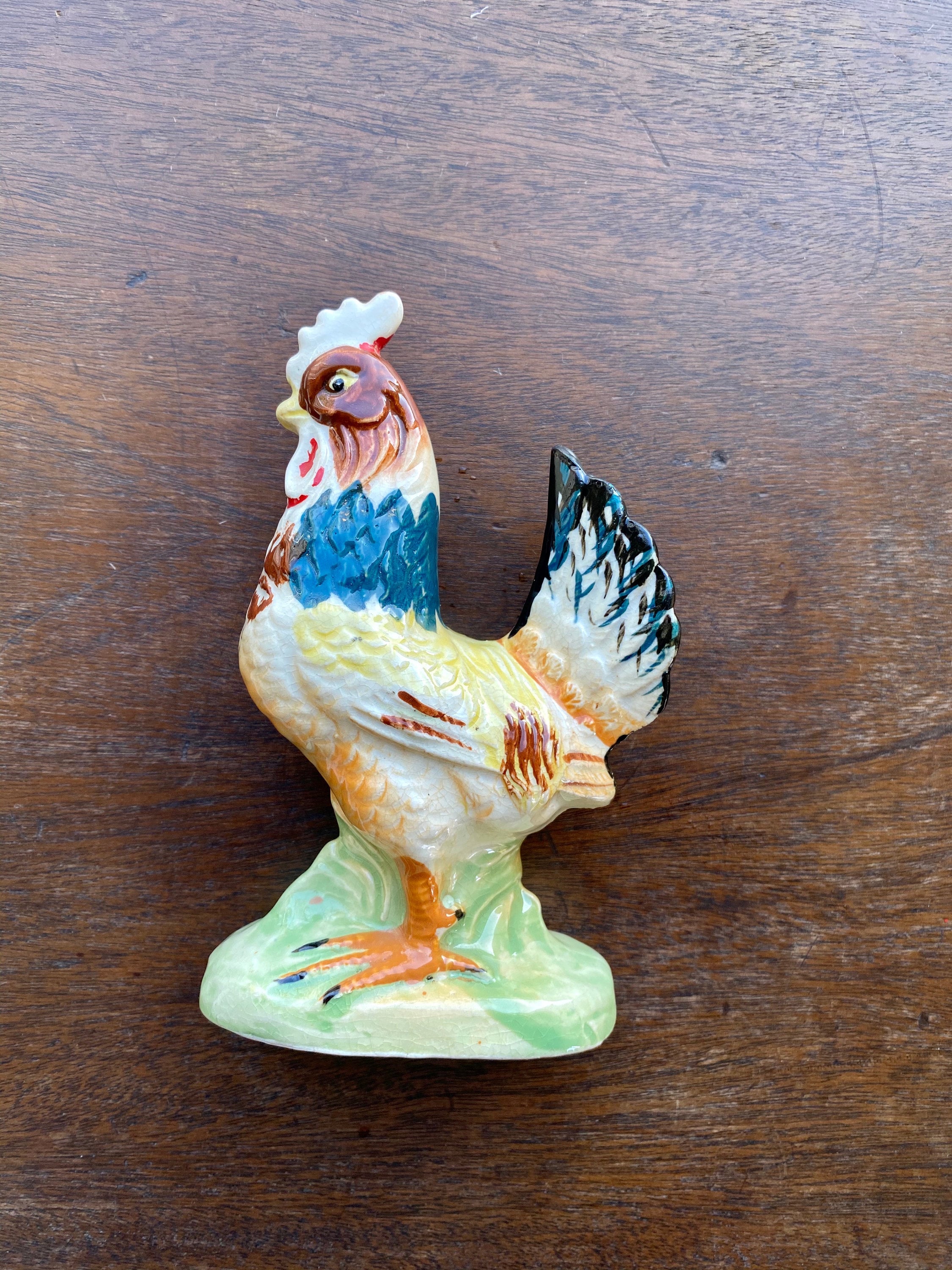 VINTAGE Ceramic Rooster Figurine Colorful Chicken Farmhouse - Etsy
