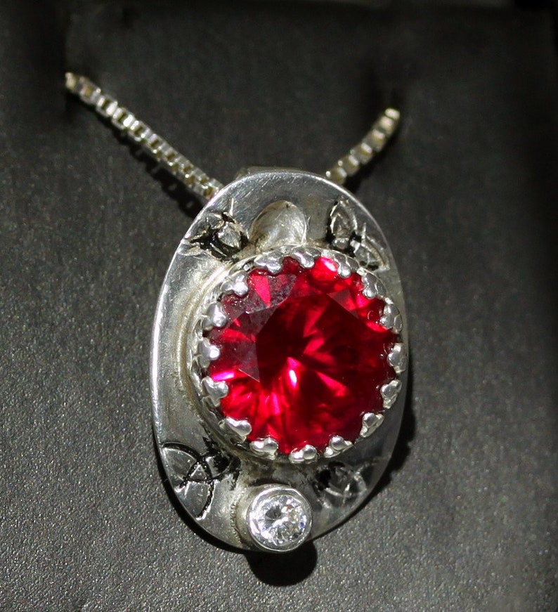 Red Ruby & Diamond Cz's Pendant Set in Sterling Silver - Etsy