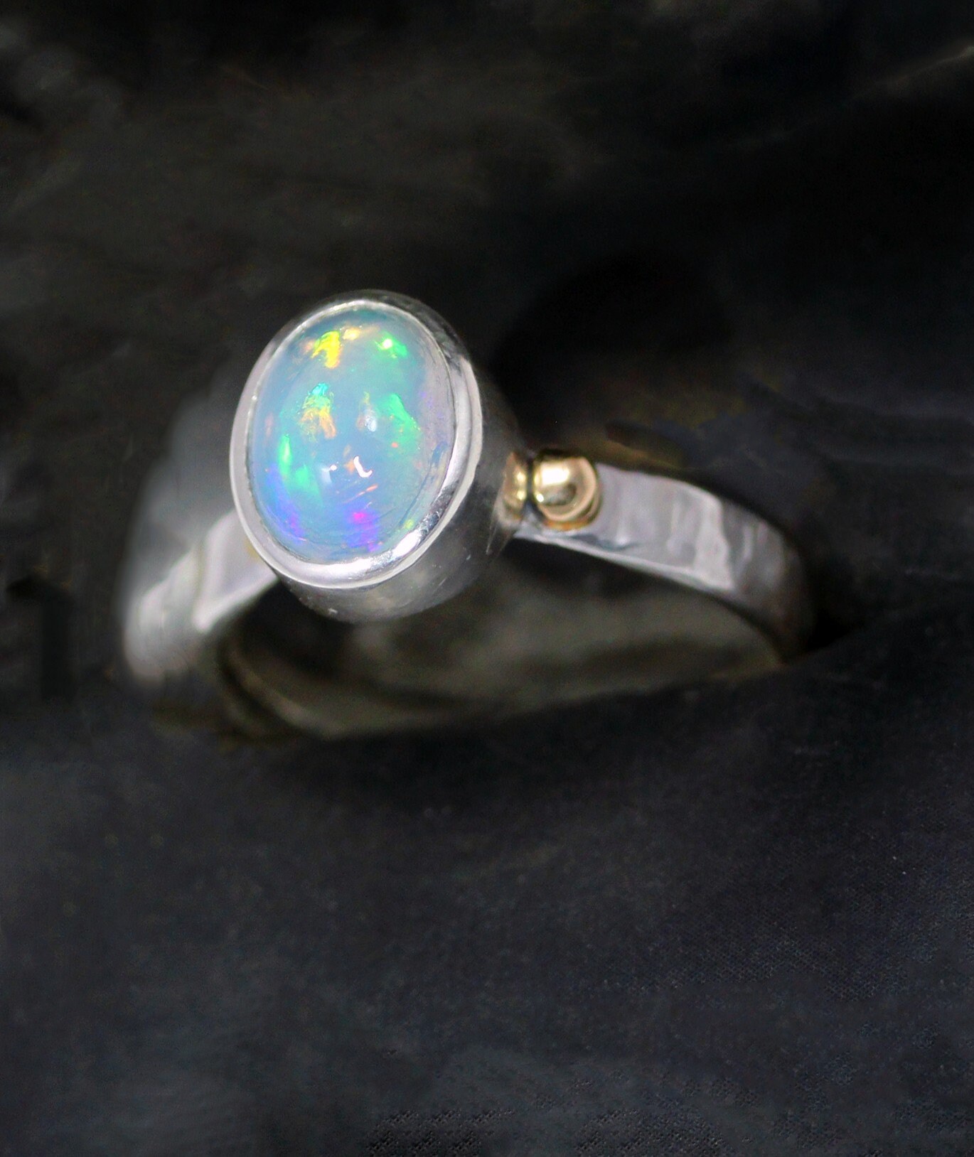 Large Neon Blue Green Welo OPAL Ring Set in Sterling W - Etsy