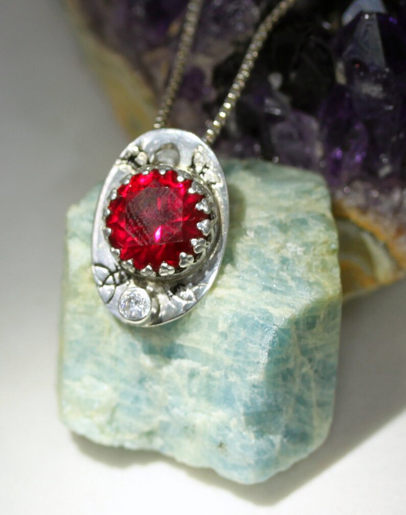 Red Ruby & Diamond Cz's Pendant Set in Sterling Silver - Etsy