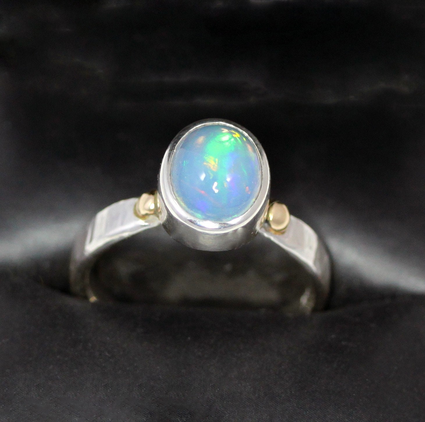 Large Neon Blue Green Welo OPAL Ring Set in Sterling W - Etsy