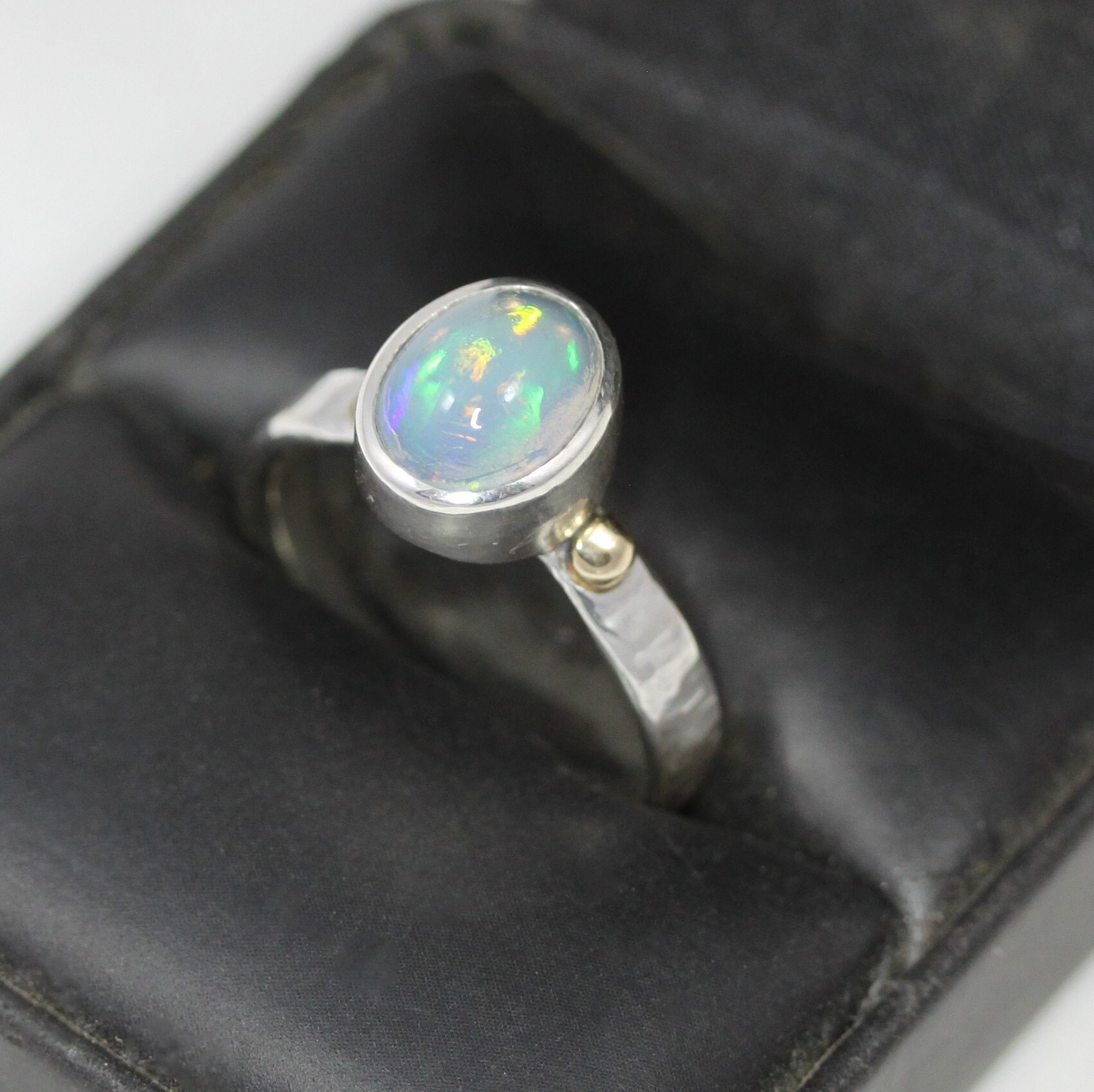 Large Neon Blue Green Welo OPAL Ring Set in Sterling W - Etsy