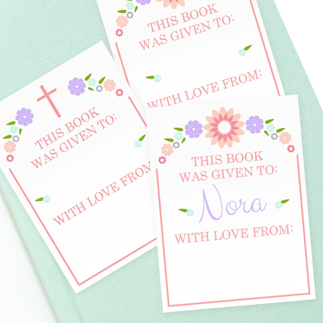 Personalized Bookplates: Flower or Cross Stickers (set of 12) - Etsy