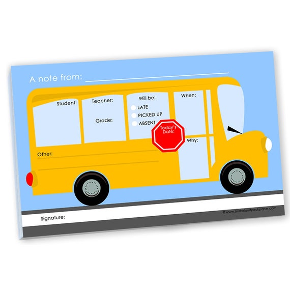Absentee Note Pad - School Bus Note Pad - Blank or Personalized Pad by ...
