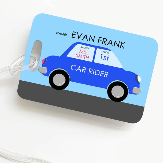 Kids Luggage Tag - Personalized Blue Car School Bag Tag - kindergarten ...