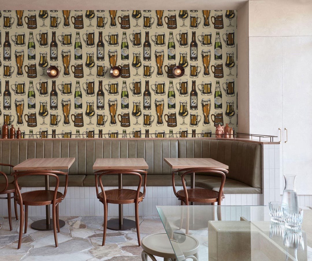 Beer Wallpaper for Bar – Craft Beer Wall Mural With Bottles and Glasses ...