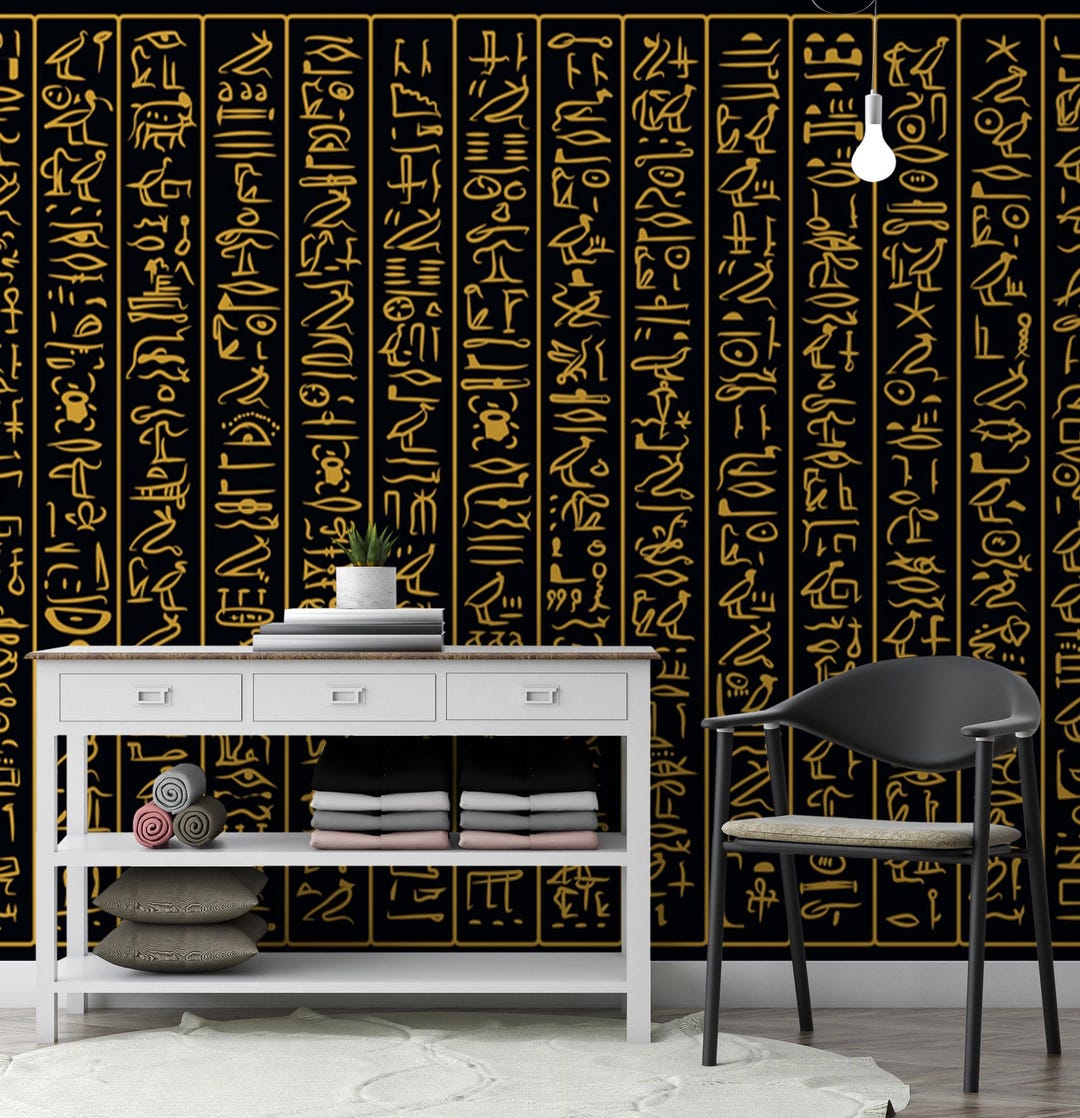 Egyptian Hieroglyphics Wallpaper – Gold on Black Ancient Text Wall ...