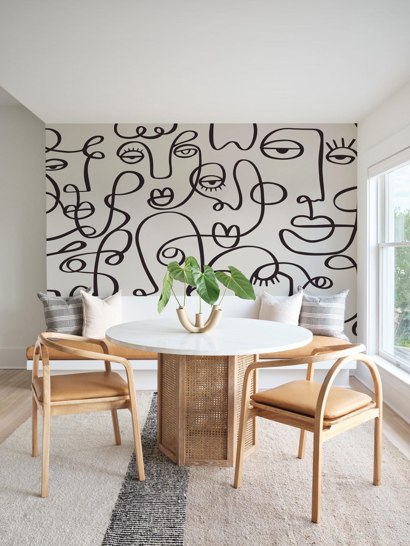 Abstract Face Line Art Pattern - Minimalist One Line Drawing Wallpaper ...