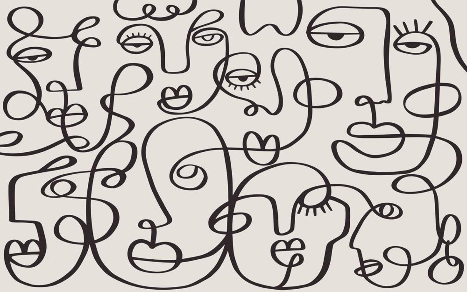 Abstract Face Line Art Pattern - Minimalist One Line Drawing Wallpaper ...