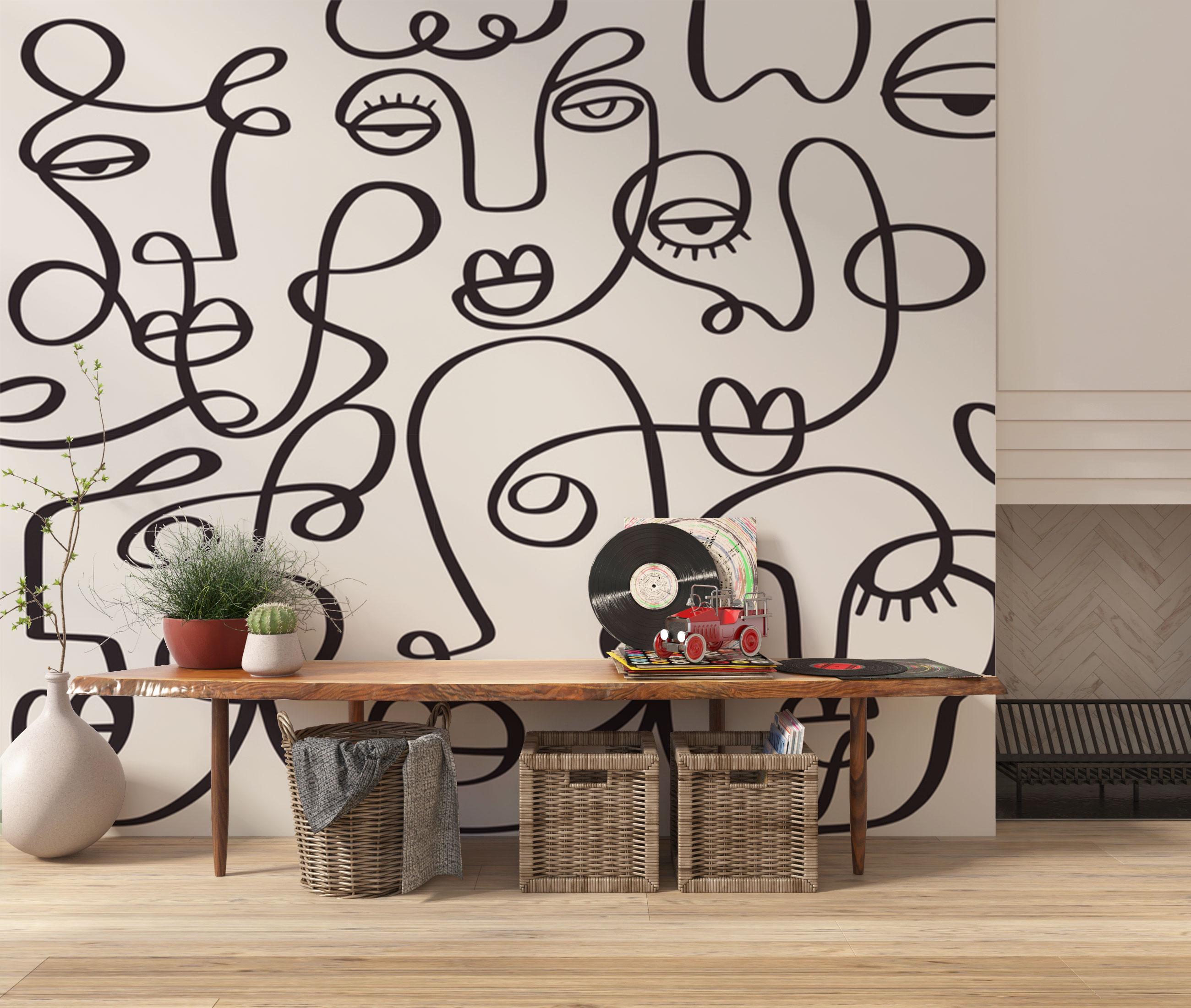 Abstract Face Line Art Pattern - Minimalist One Line Drawing Wallpaper ...