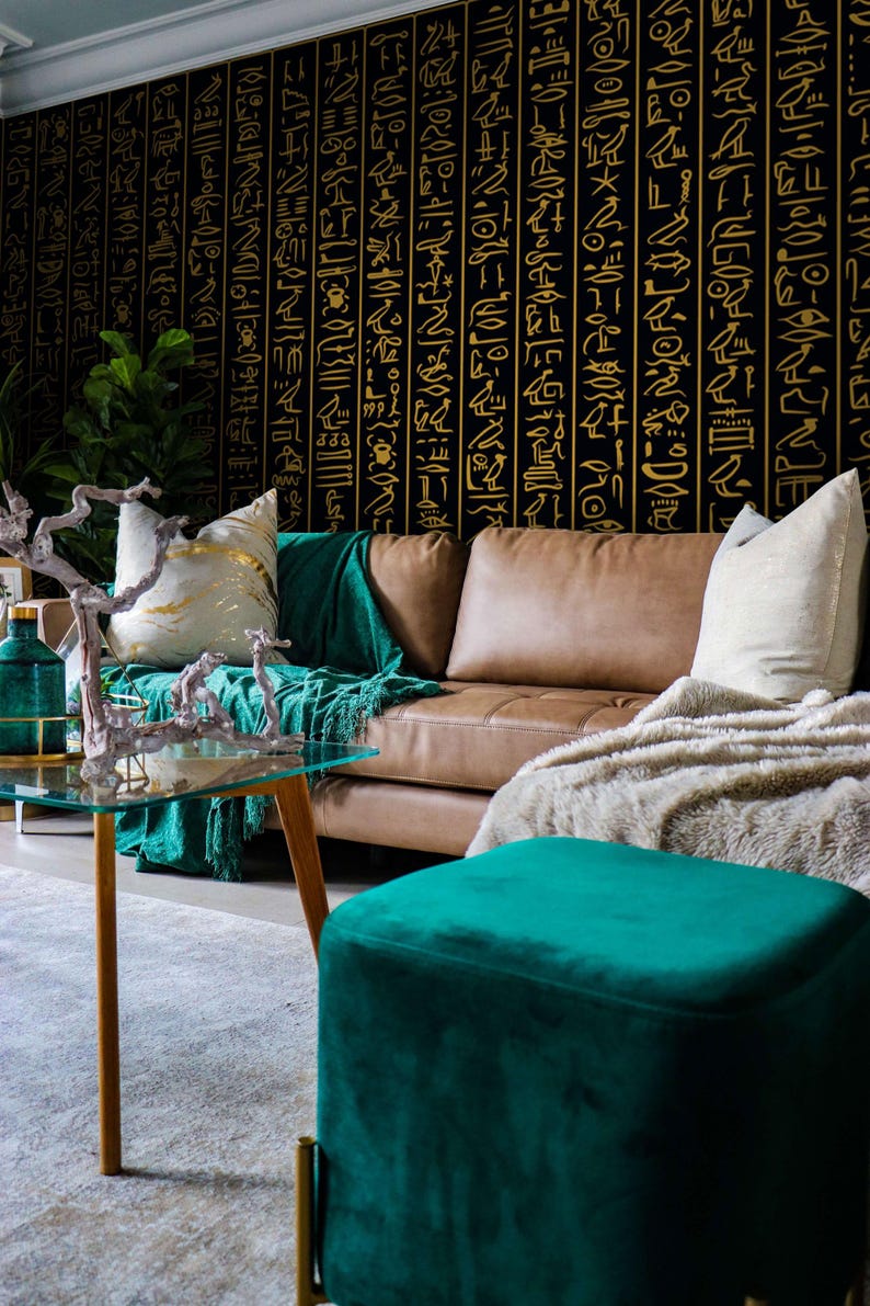Egyptian Hieroglyphics Wallpaper – Gold on Black Ancient Text Wall ...