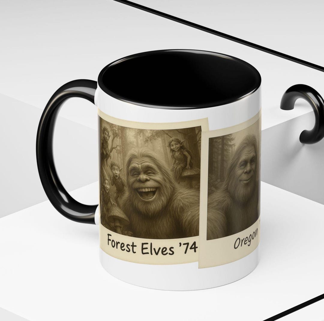 Vintage Bigfoot & Fairy Collage Accent Coffee Mug | Gnome Encounter ...