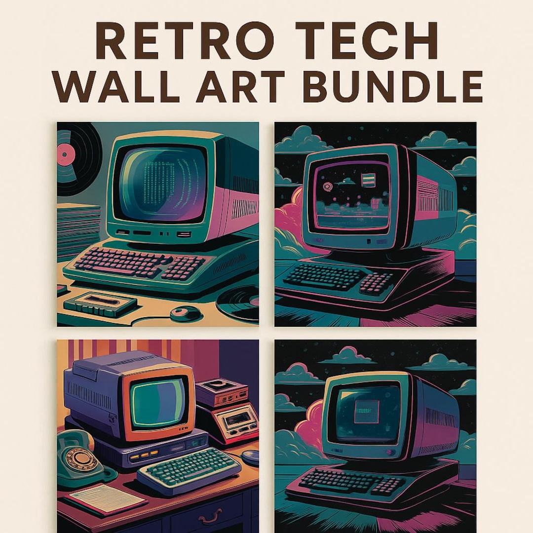 Retro Tech Wall Art Bundle – 80s Computer Prints, Vaporwave Aesthetic ...