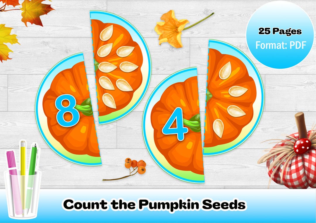 Pumpkin Seed Counting Game – Fall Math Printable for Preschool – Number ...
