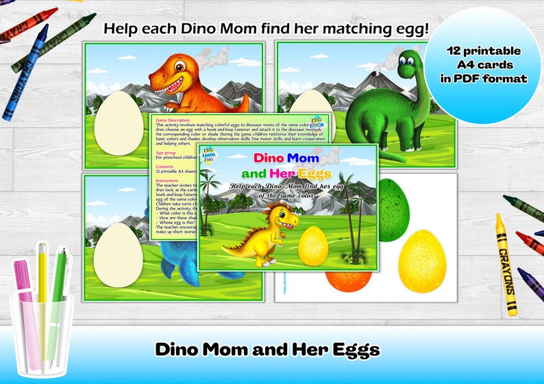 Dino Mom and Her Eggs – Printable Color Matching Game for Kids ...