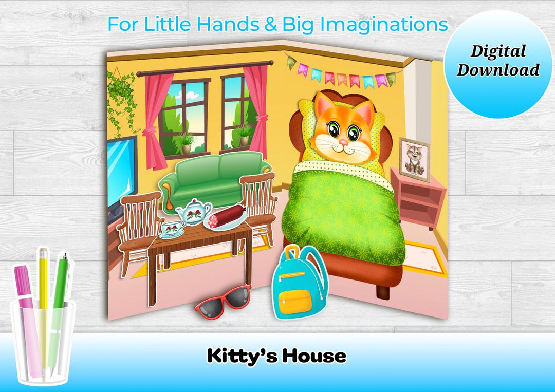 Playbook “kitty’s House” – Printable Cat Dollhouse Craft for Kids ...