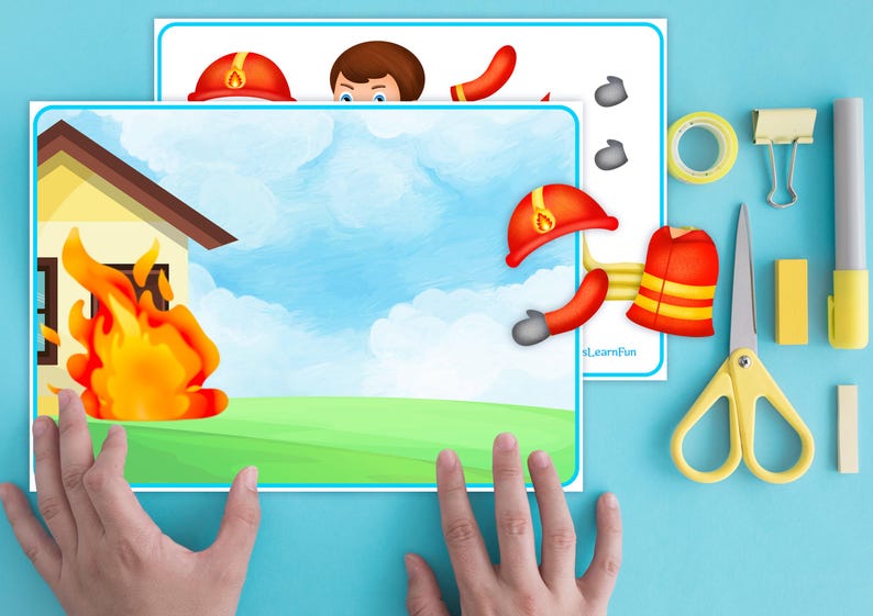 Firefighter Craft for Kids – Cut and Paste Activity, Community Helpers ...