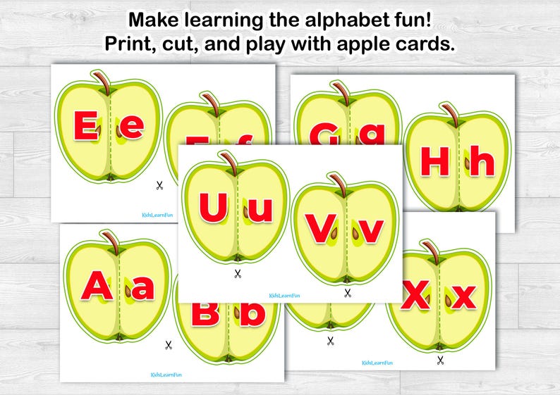 Alphabet Flashcards – Apple Theme A–Z Letters, Printable Montessori ABC ...