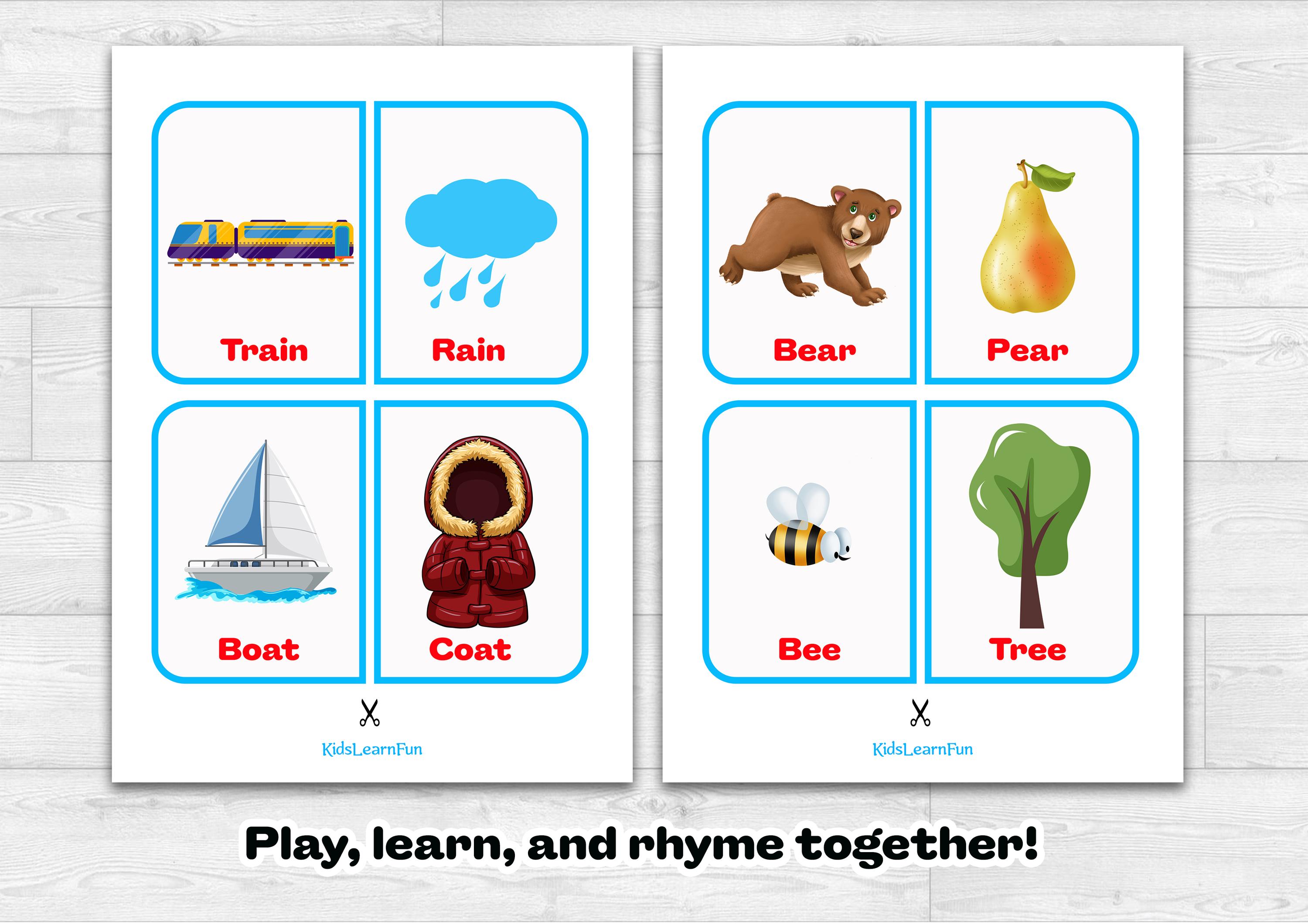 Printable Rhyming Words Game: Speech Therapy, Language Development ...
