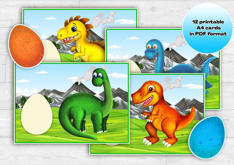 Dino Mom and Her Eggs – Printable Color Matching Game for Kids ...