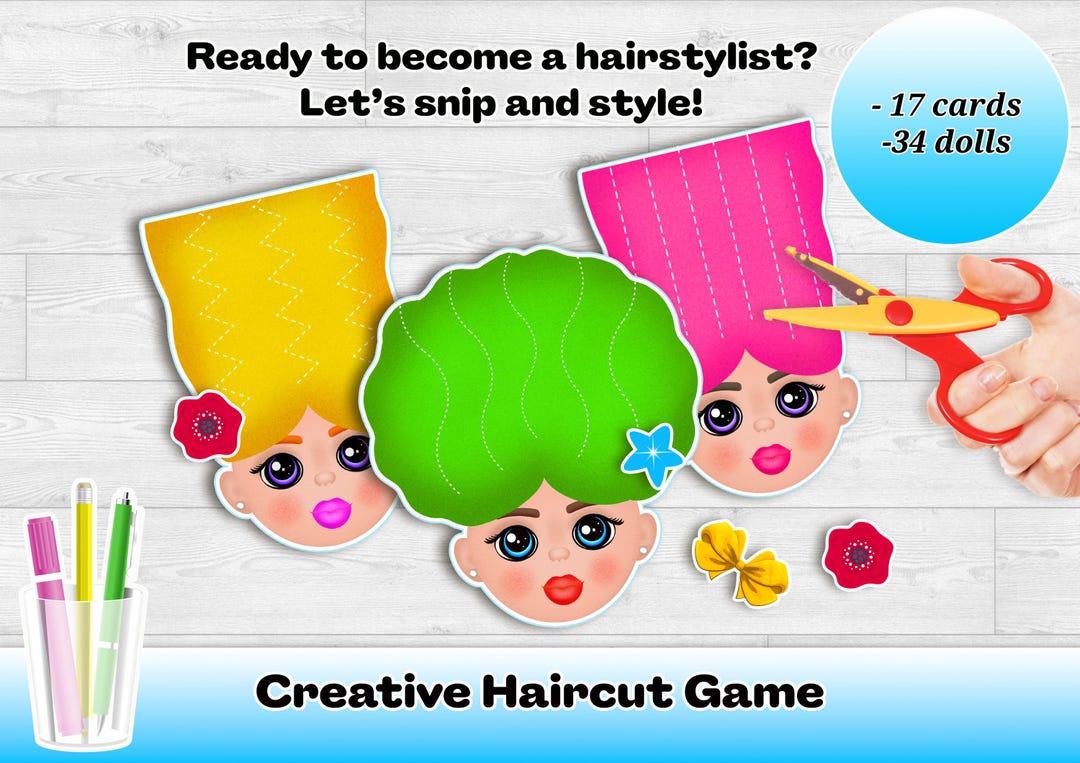 Paper Doll Hair Salon: Scissor Skills Activity - Printable Hairstyle ...