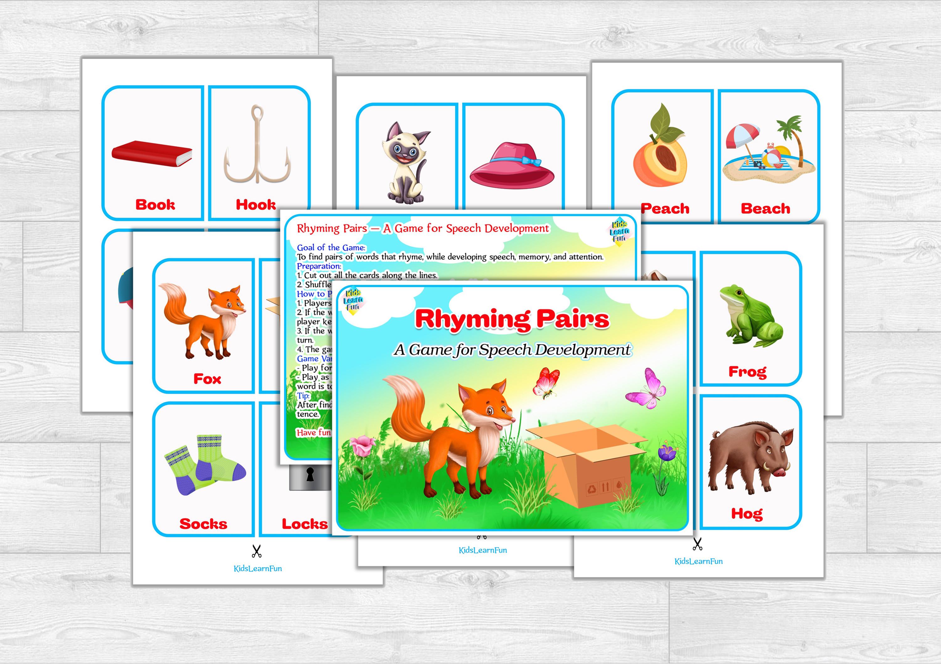 Printable Rhyming Words Game: Speech Therapy, Language Development ...