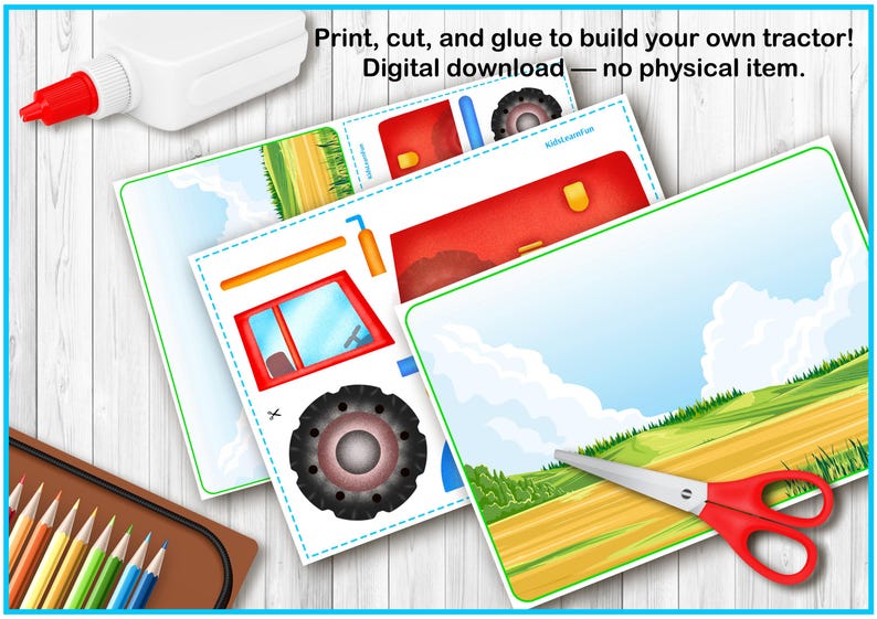Printable Tractor Craft for Kids – Cut & Paste Farm Activity for ...