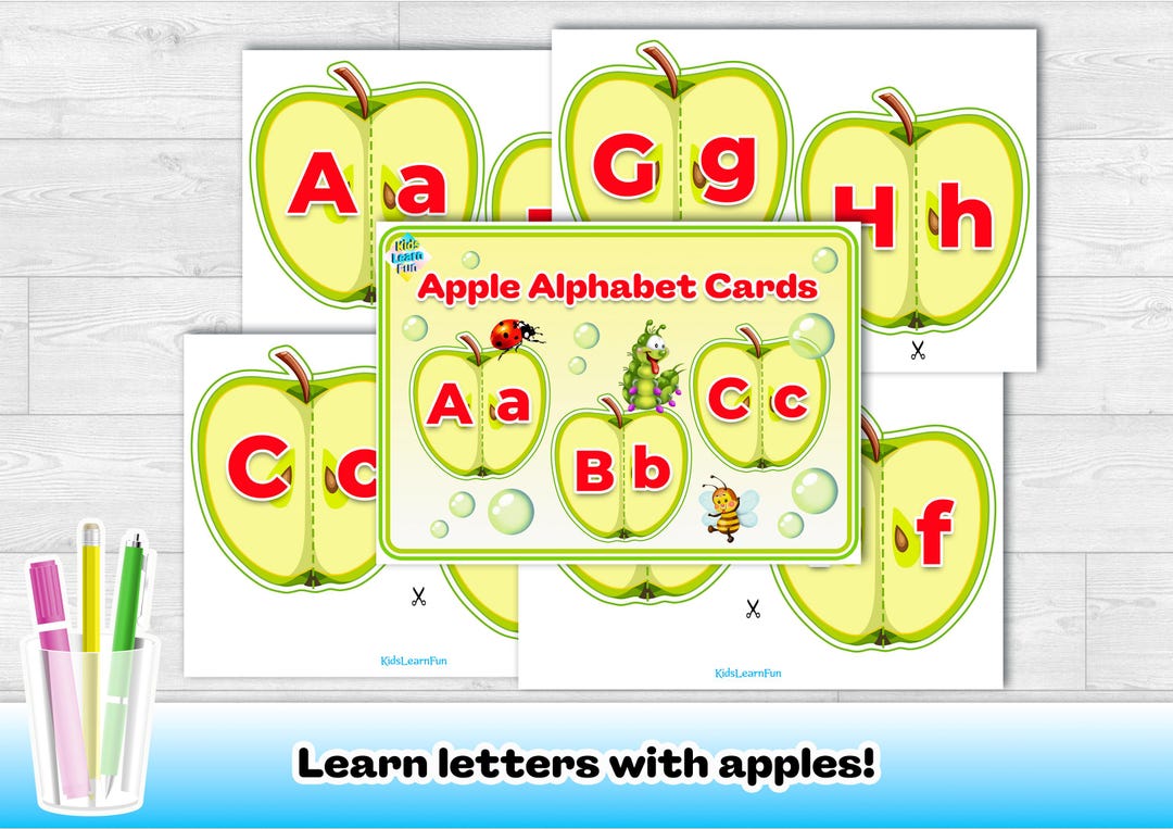 Alphabet Flashcards – Apple Theme A–Z Letters, Printable Montessori ABC ...