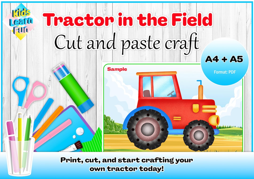 Printable Tractor Craft for Kids – Cut & Paste Farm Activity for ...