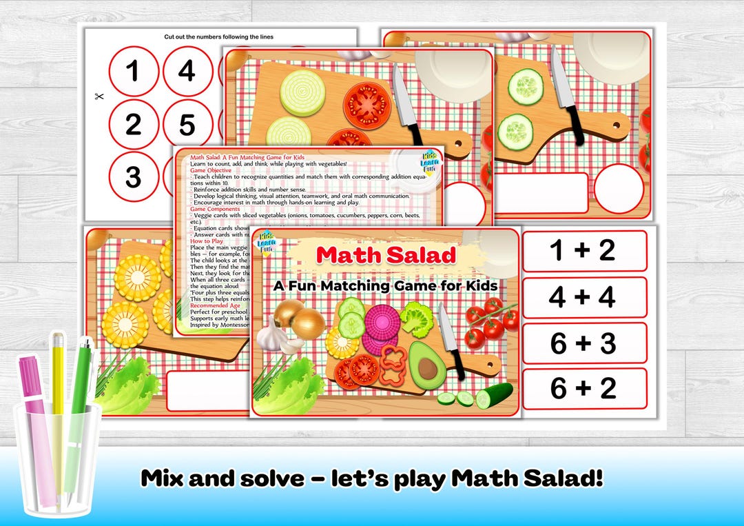 Math Salad – Preschool Addition Matching Game | Counting Activity ...
