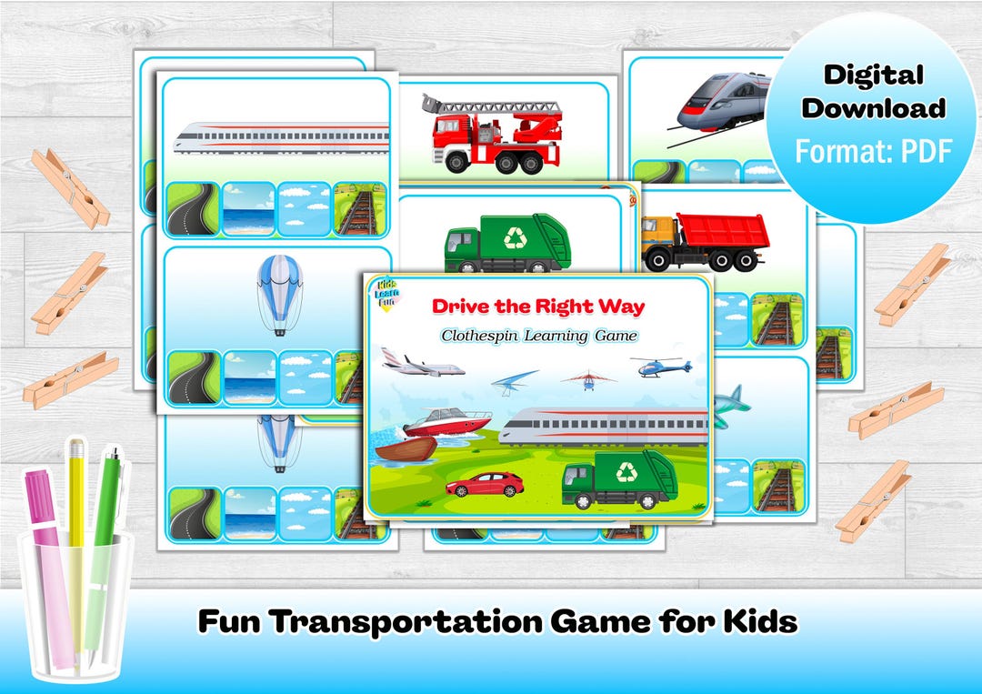 Drive the Right Way – Printable Clothespin Transportation Game for Kids ...