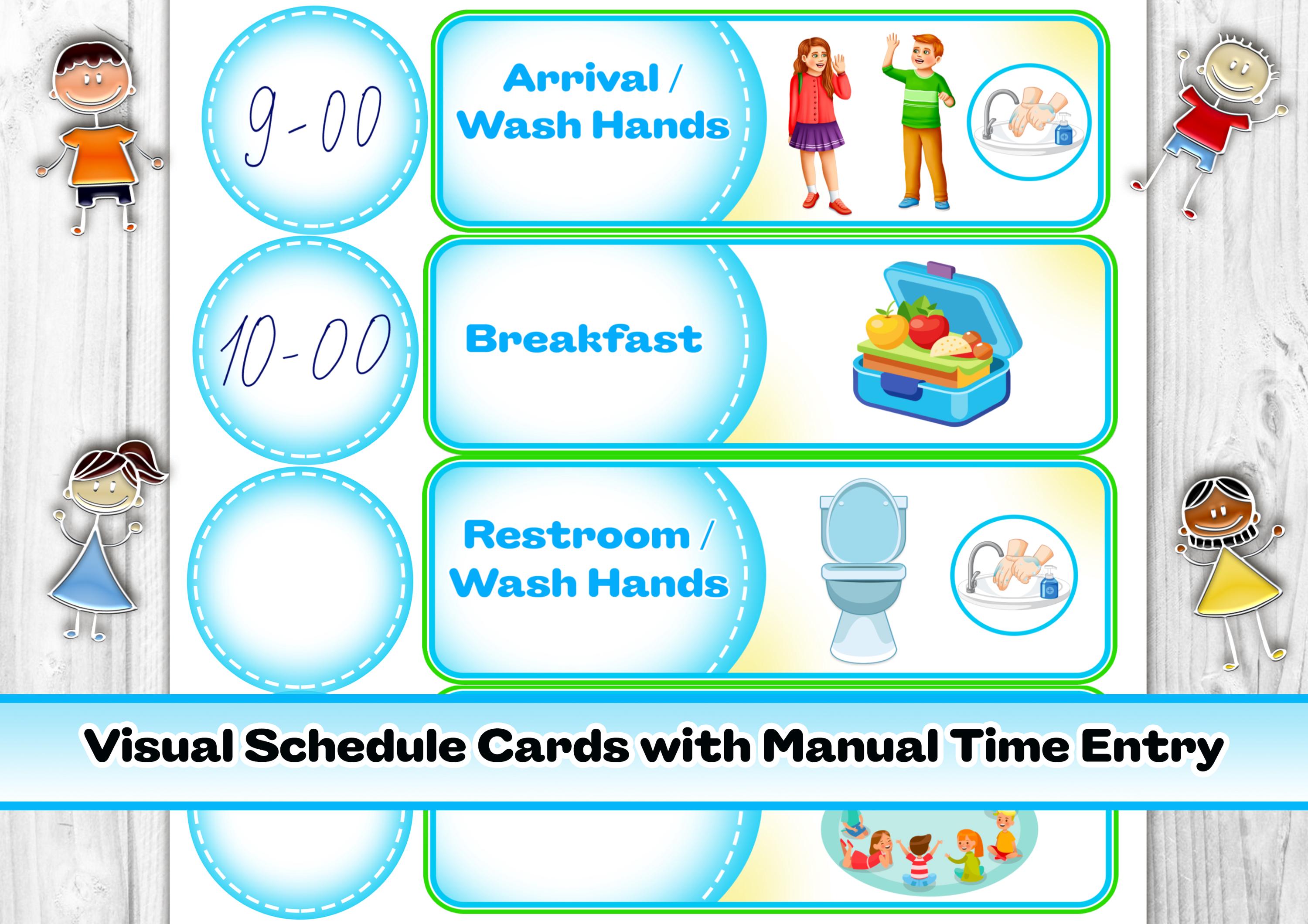 Kids Visual Schedule Cards Daily Routine With Time Writing - Etsy