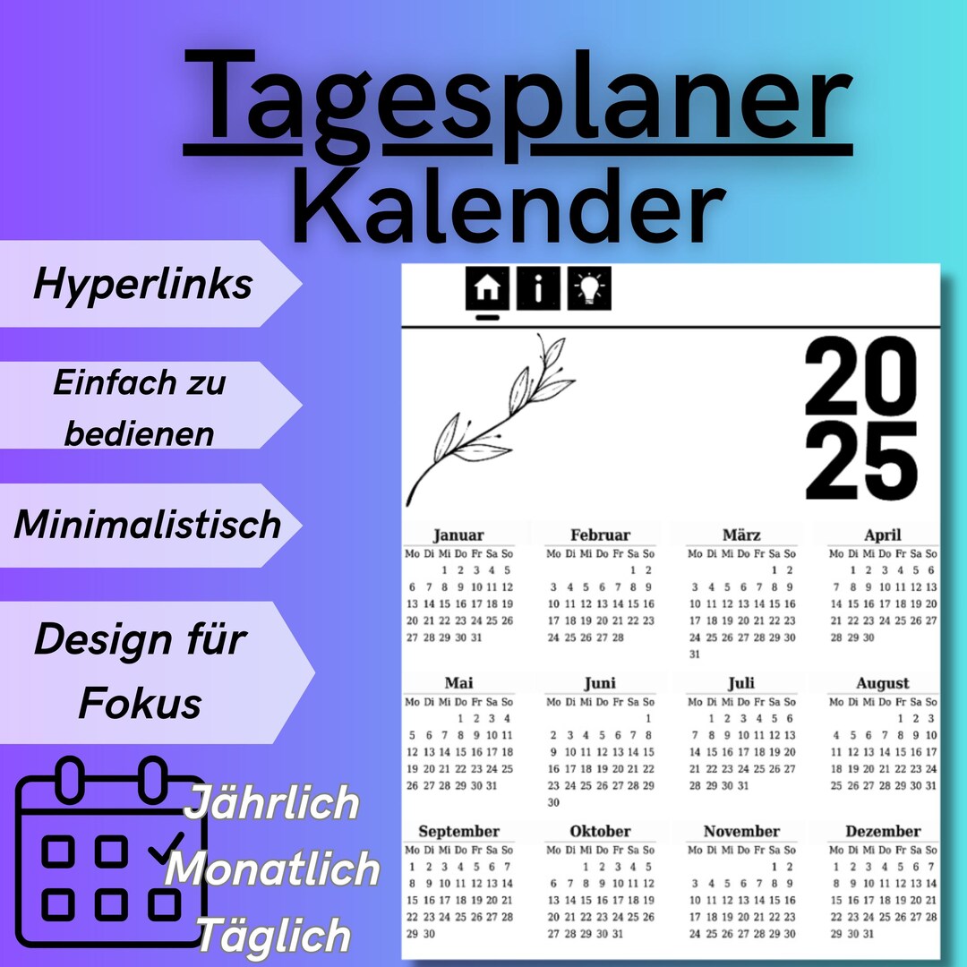 Digitaler Tagesplaner 2025 (PDF) / Einfacher Und Minimalistischer 365 ...