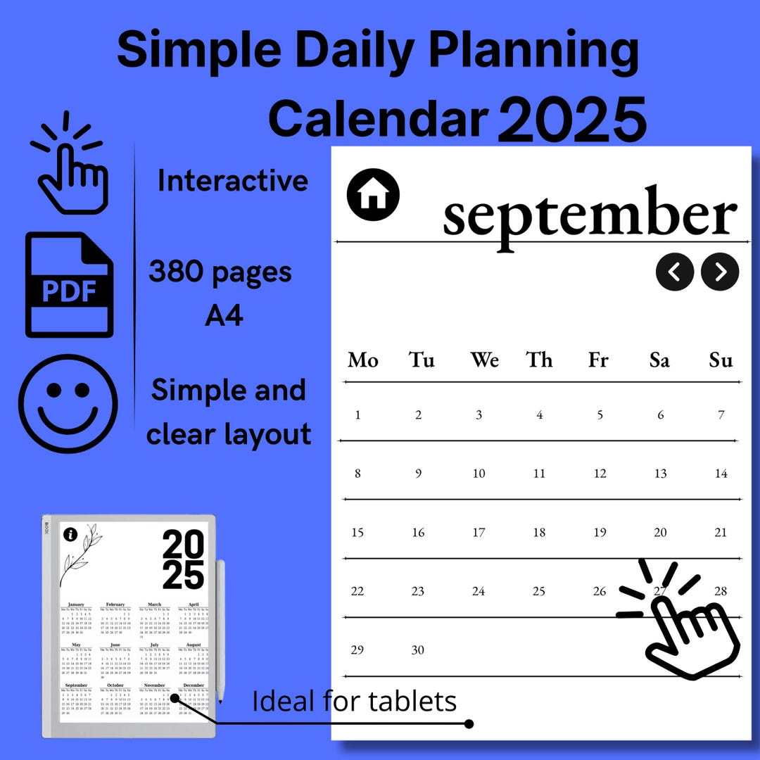2025 Digital Daily Planner: Minimalist Calendar for Remarkable, Boox ...