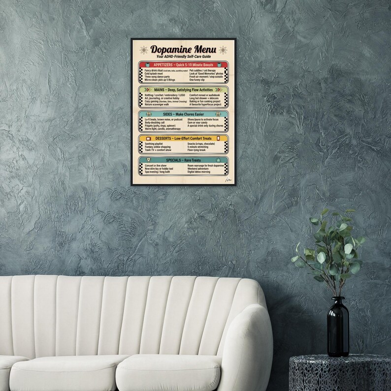 Dopamine Menu ADHD Self-care Guide Printable | Mental Health Wall Art ...