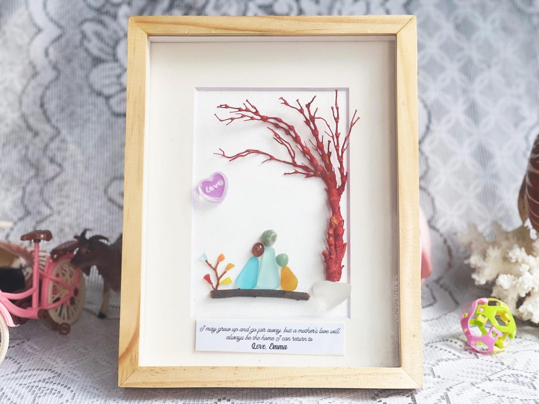 Sea Glass Family Tree Art: Red Coral Mother & Child Wall Decor - Etsy