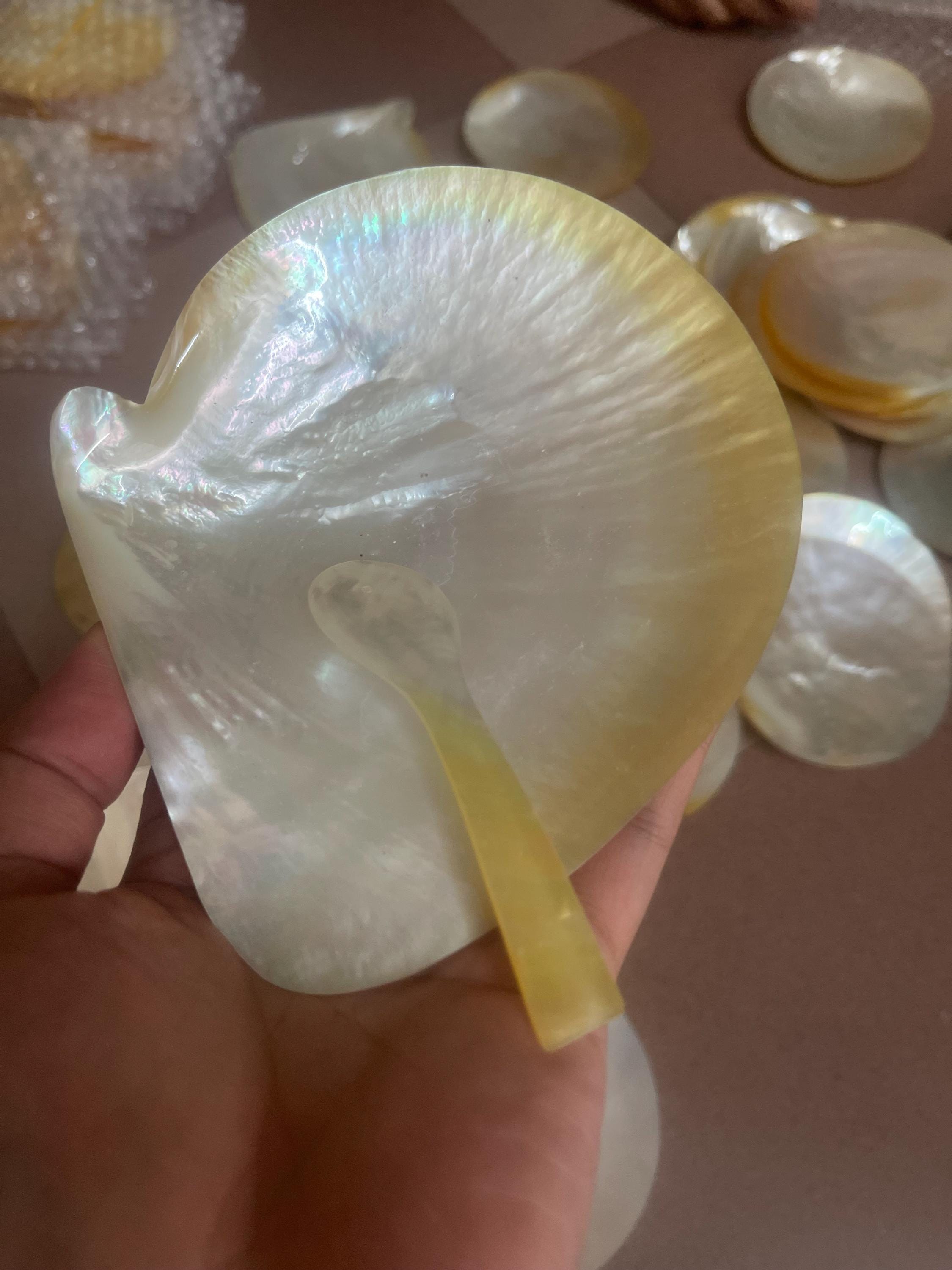 Iridescent Mother of Pearl Serving Set: Caviar/sashimi Dish, Gold Lip ...