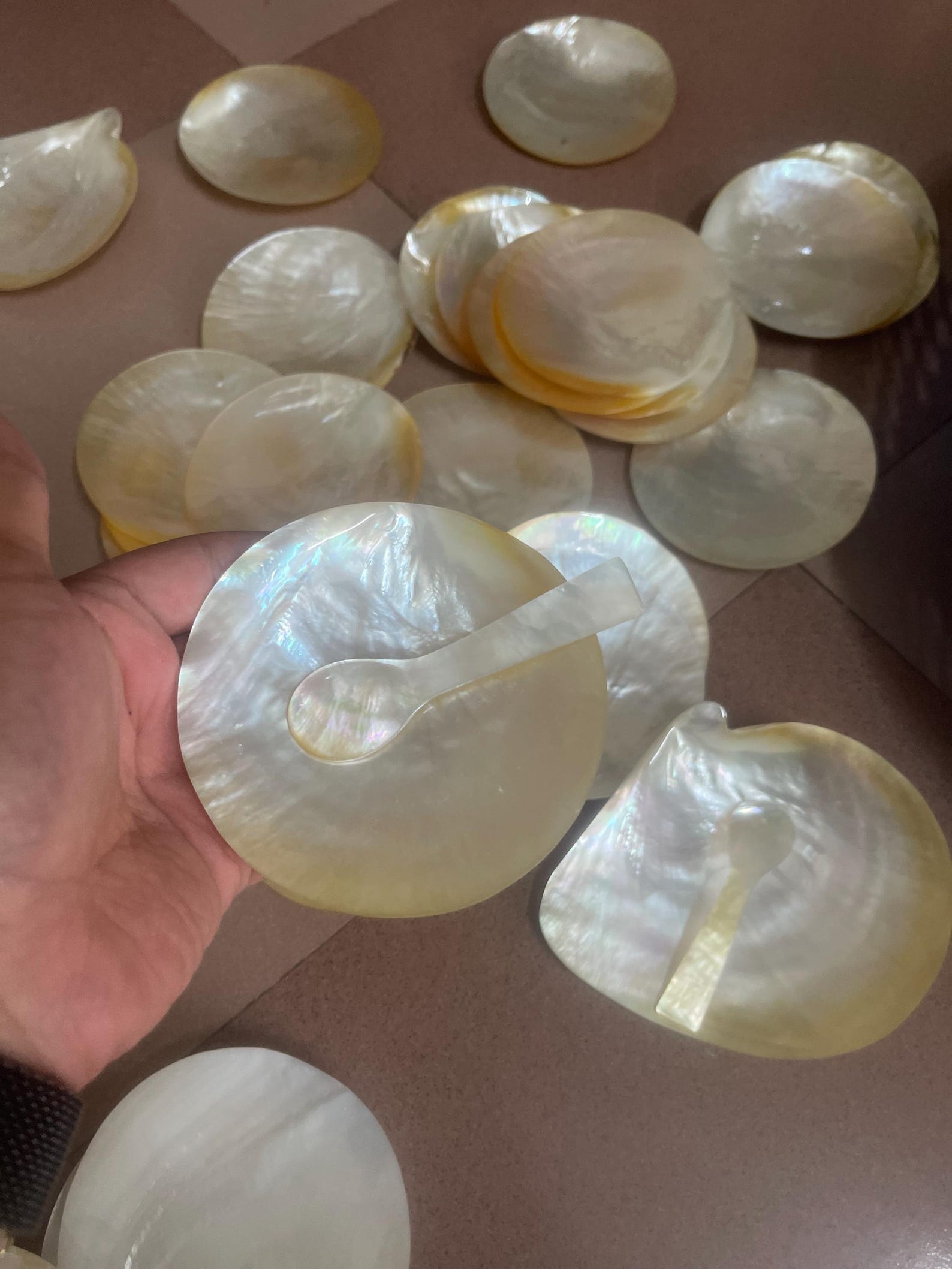 Iridescent Mother of Pearl Serving Set: Caviar/sashimi Dish, Gold Lip ...