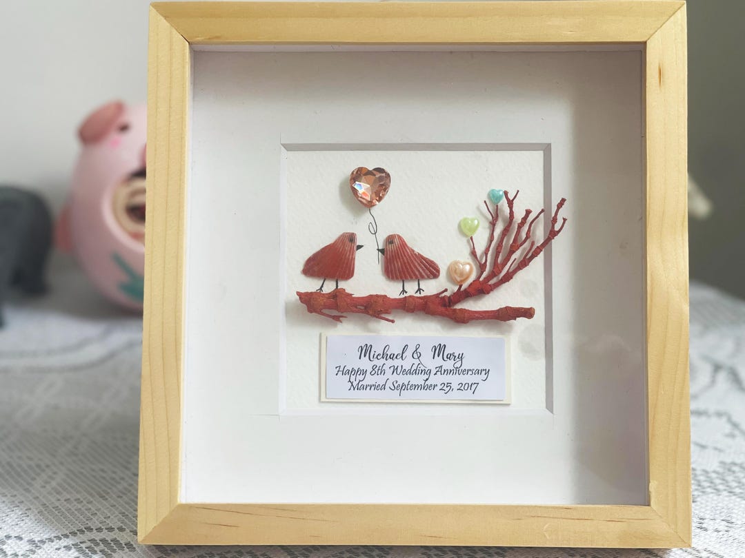 Personalized Seashell Bird Anniversary Art: Red Coral, Sea Glass - Etsy