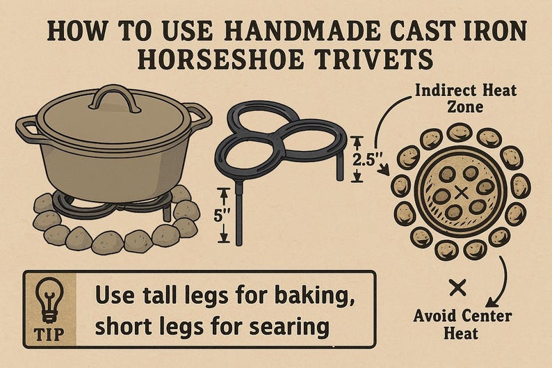 Handmade Horseshoe Dutch Oven Trivet – 2 Height Options – Cast Iron ...