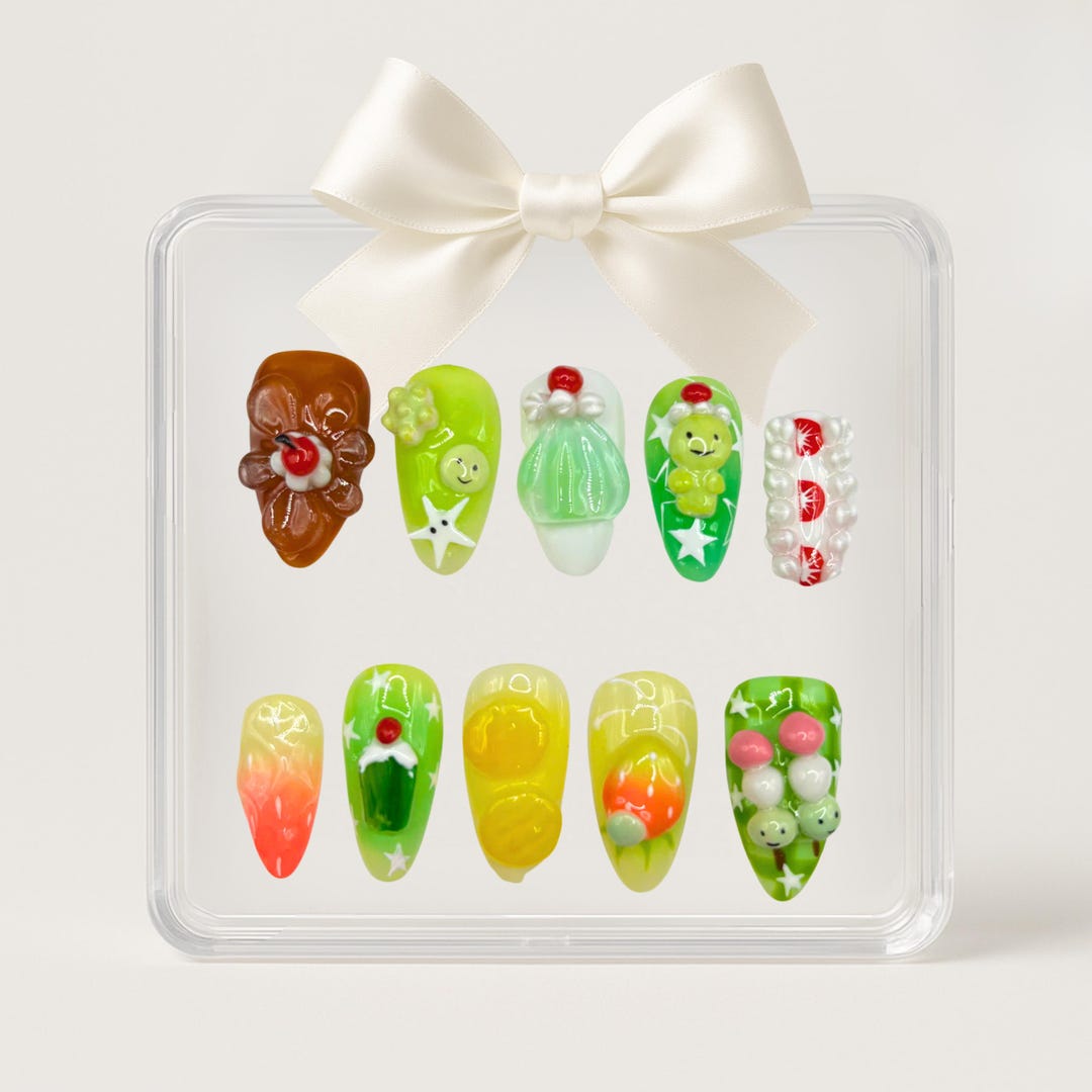 3D Smiski Sweets Press Nails: Kawaii Ice Cream Dango Cake Art, Cartoon ...